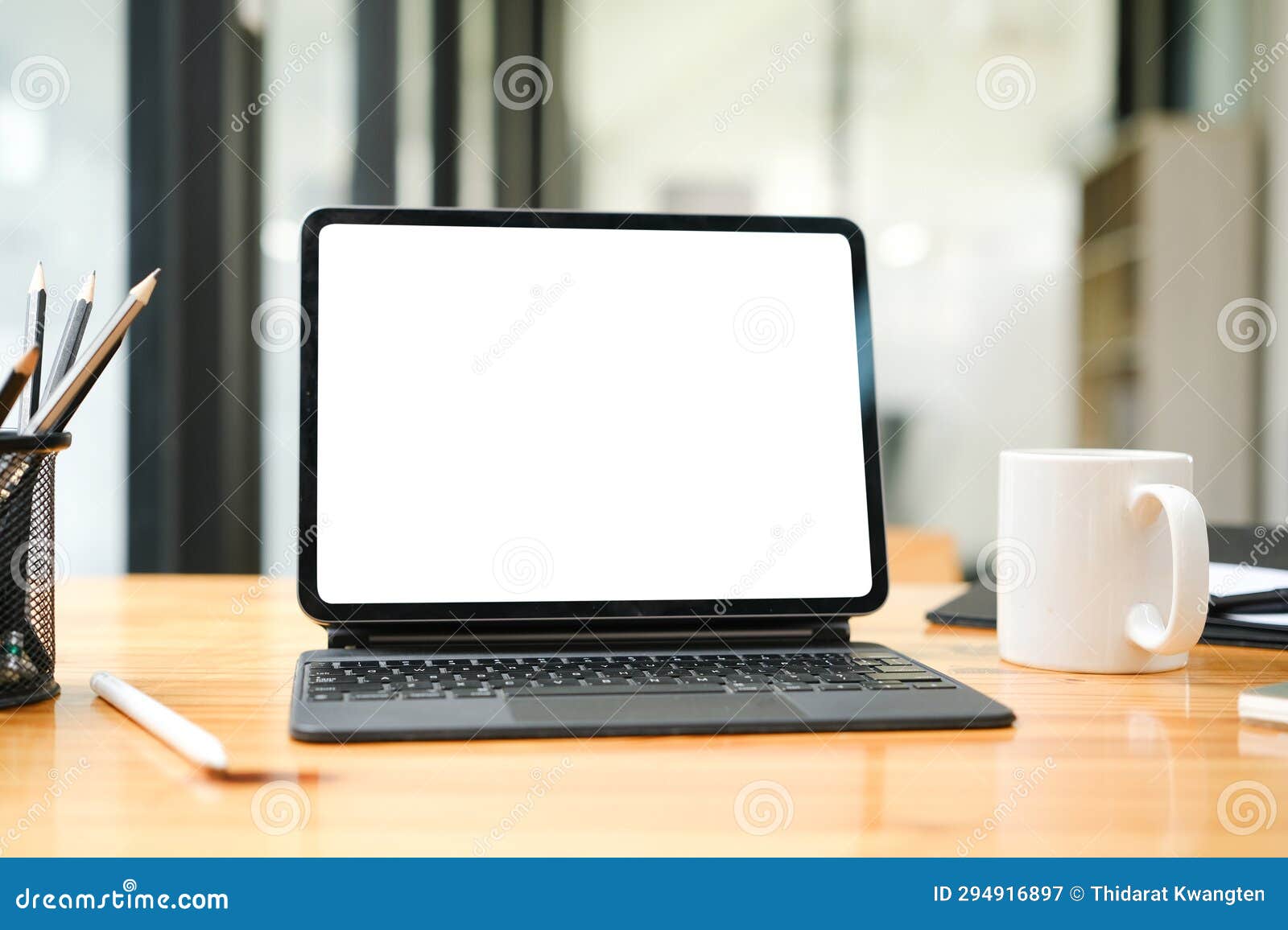 Portable Computer, Blank Screen Stock Image - Image of technology, wood ...