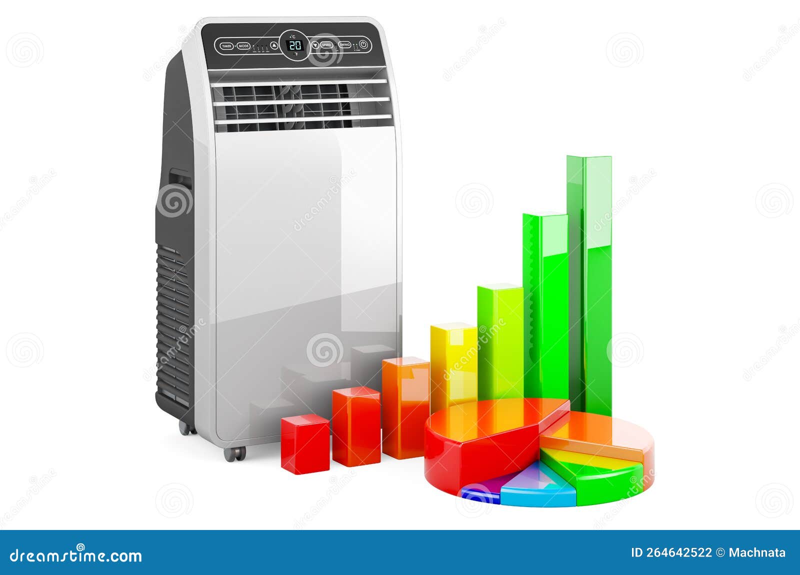 Portable Conditioner with Growth Bar Graph and Pie Chart, 3D Rendering ...