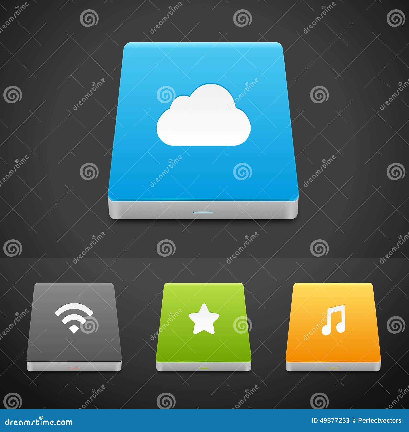 Portable Data Storage Hard Disc Drive Icons Stock Vector - Illustration ...