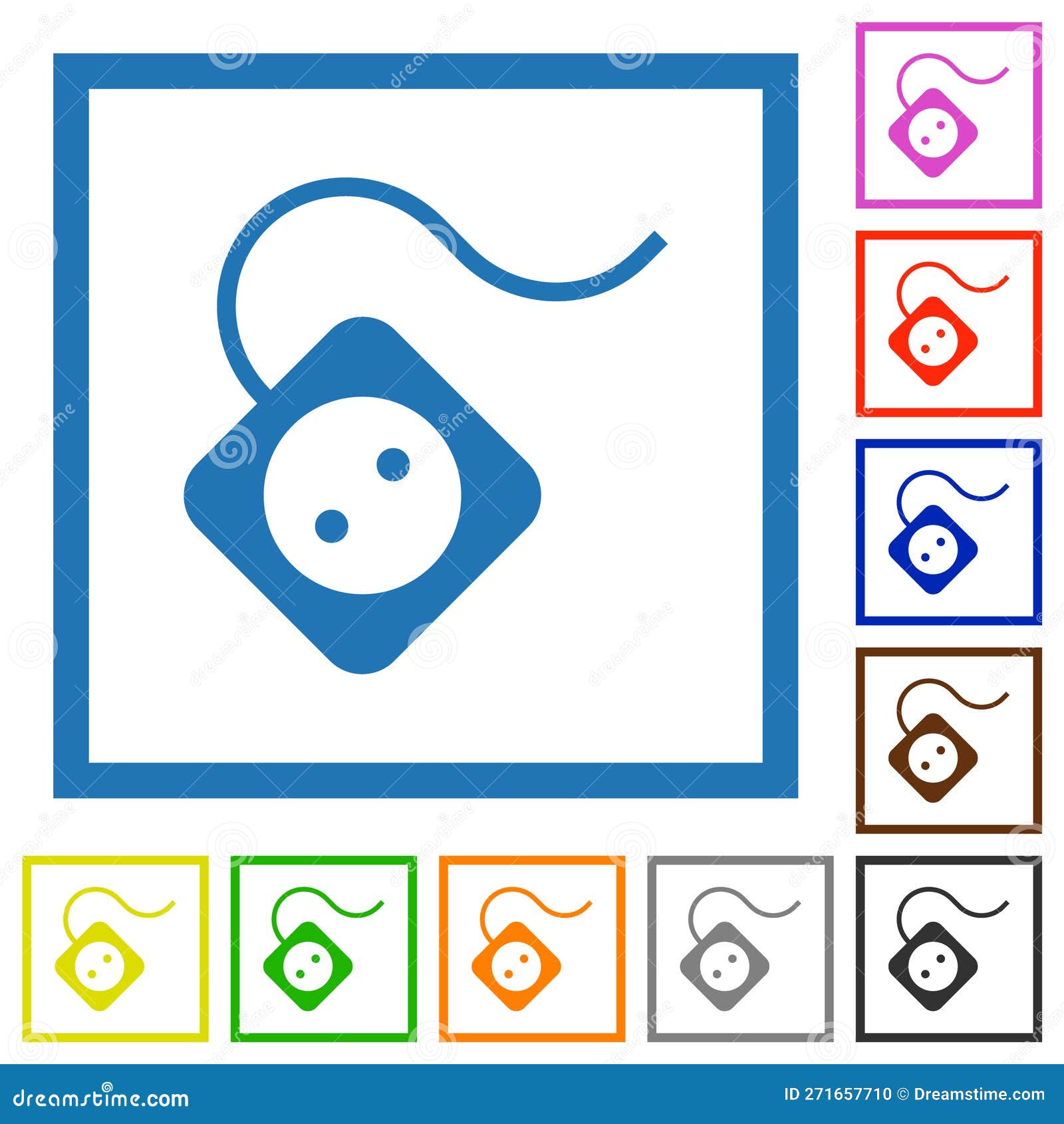 Portable Electrical Outlet With One Socket And Cord Outline Flat White Icons In Square ...