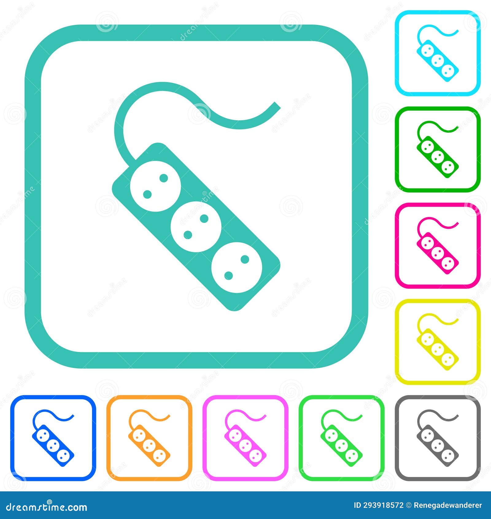 Portable Electrical Outlet with Three Sockets and Cord Solid Vivid Colored Flat Icons Stock ...