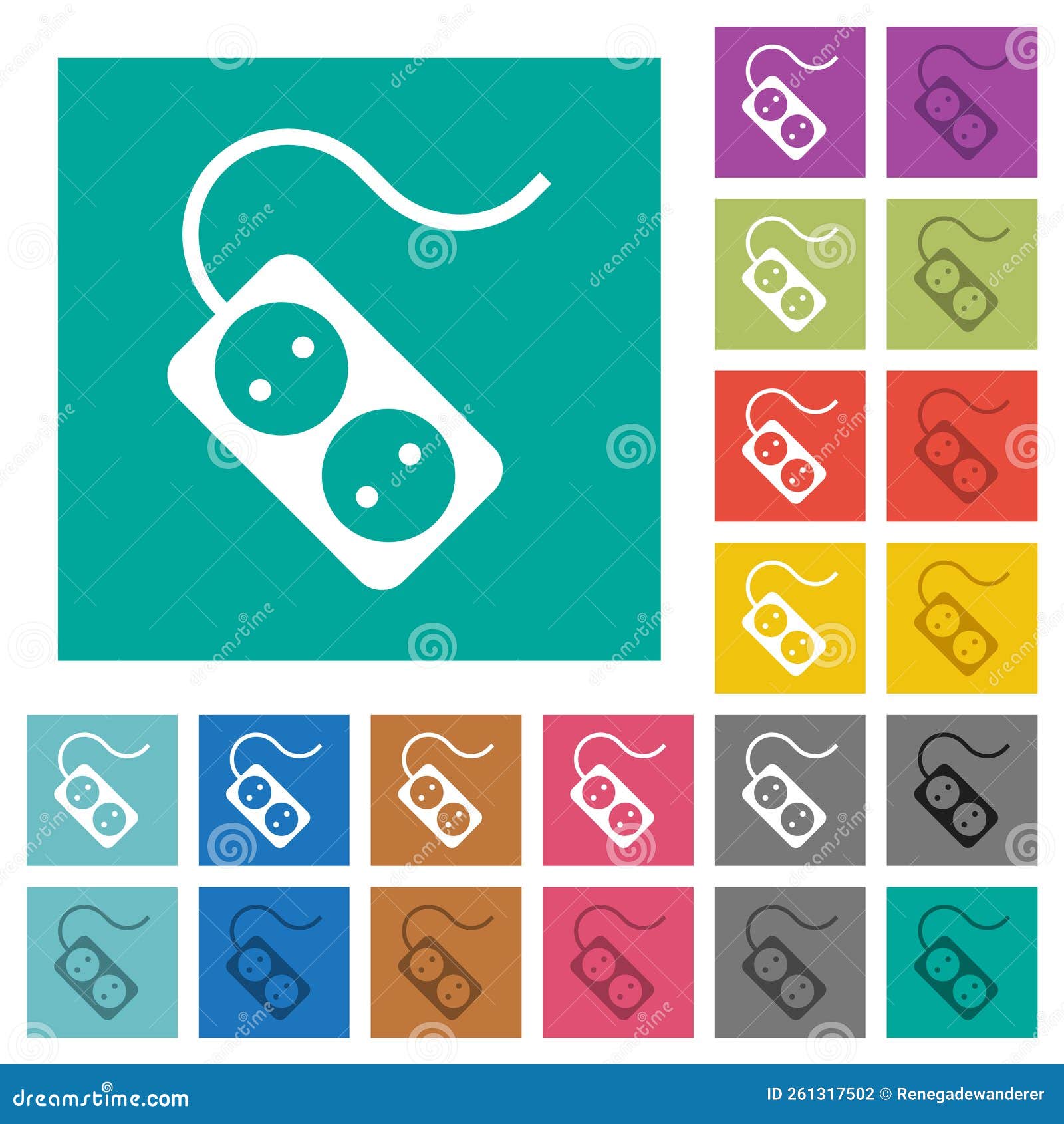 Portable Electrical Outlet with Two Sockets and Cord Solid Square Flat ...