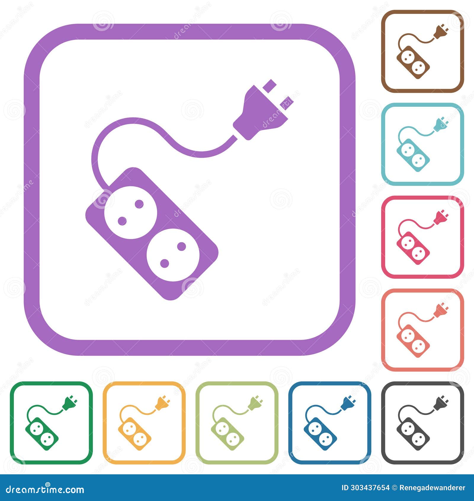 Portable Electrical Outlet With One Socket And Extension Cord And Plug Solid Flat Color Icons ...