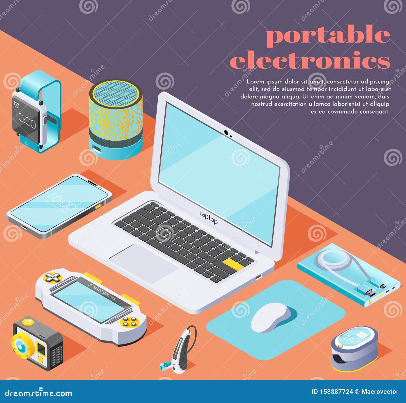 Portable Electronics Isometric Background Stock Vector - Illustration ...