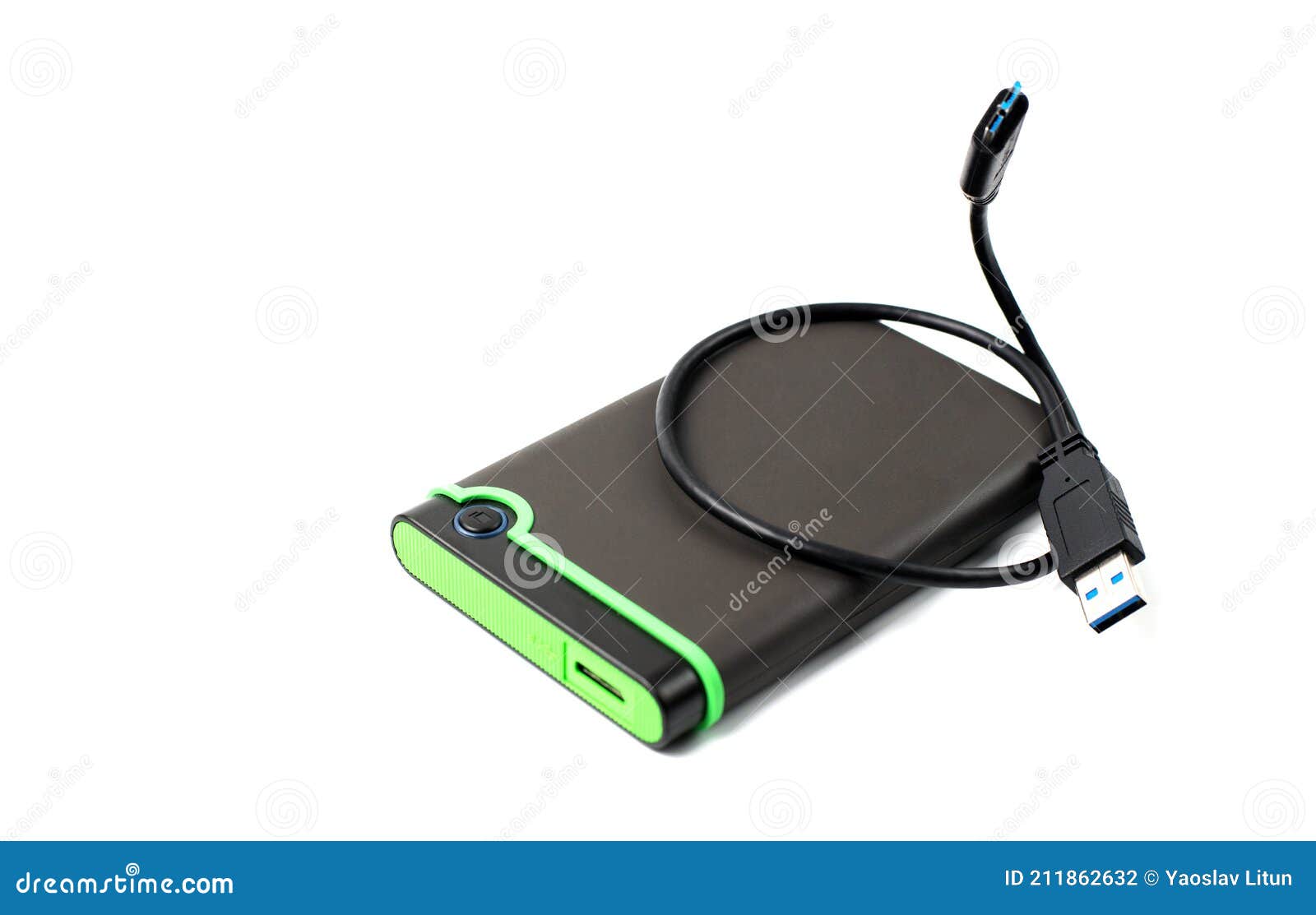 Portable External Hard Disk Drive with USB Cable Isolated on White ...