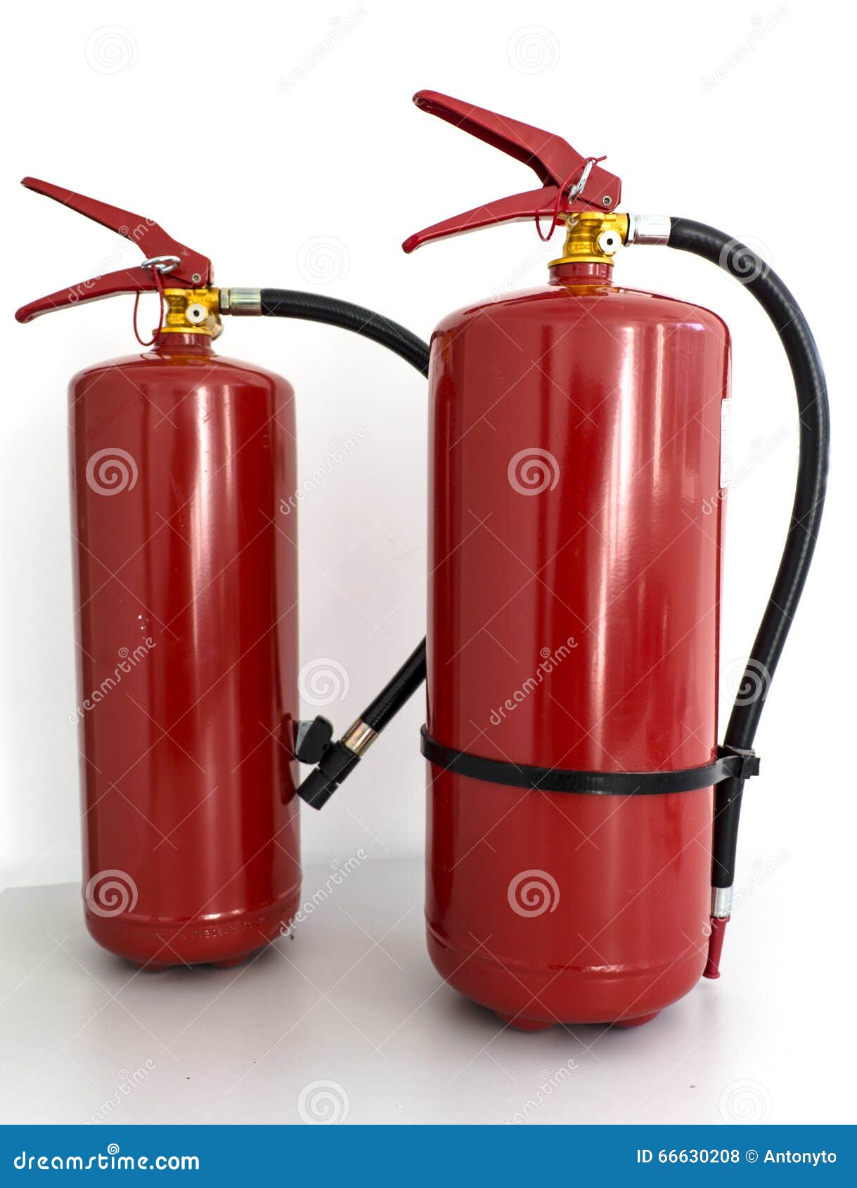 Portable Fire Extinguishers. Fire Safety On The Road. Close-up Stock ...