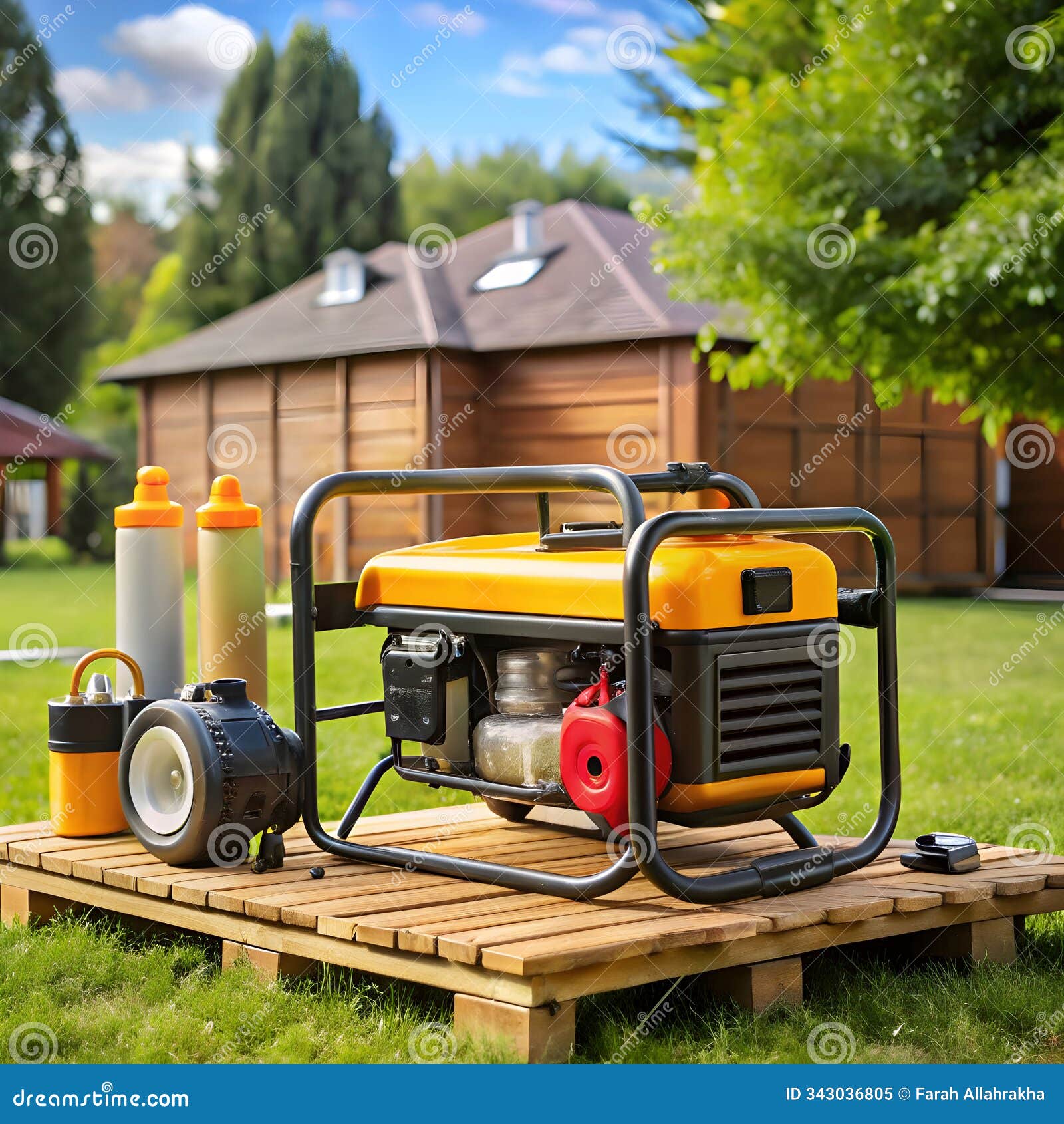 A Portable Generator Powers Various Tools Outdoors Stock Illustration ...