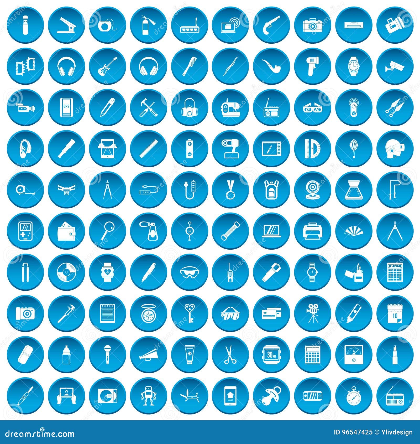 100 Portable Icons Set Blue Stock Vector - Illustration of notepad ...