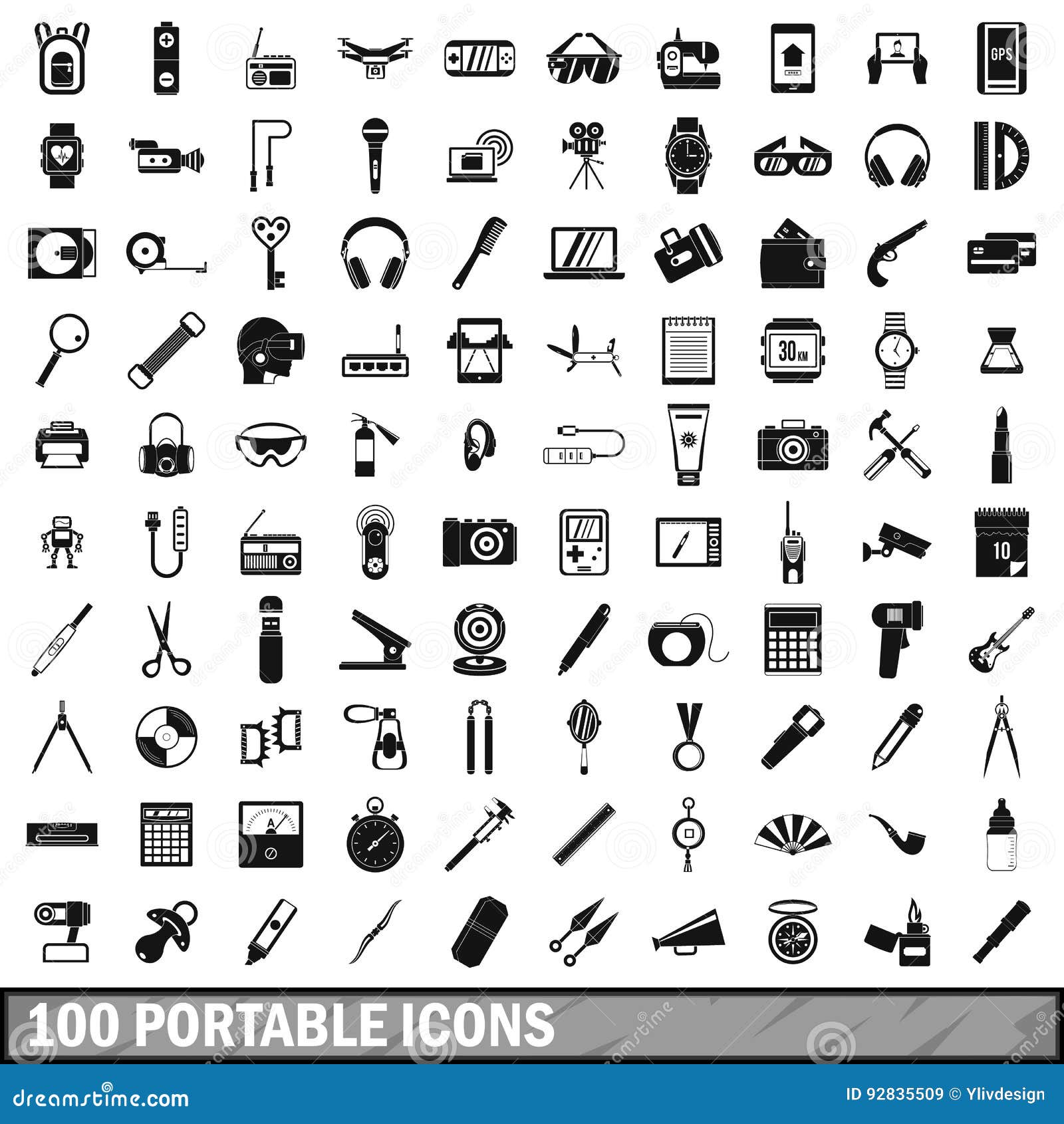 100 Portable Icons Set, Simple Style Stock Vector - Illustration of ...
