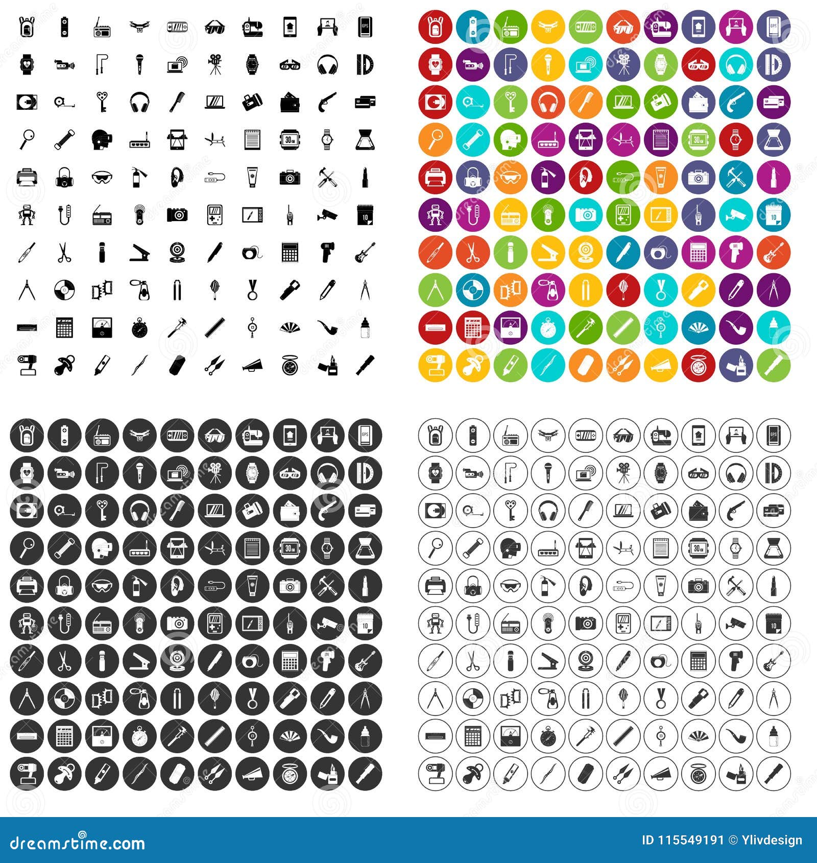 100 Portable Icons Set Vector Variant Stock Vector - Illustration of ...