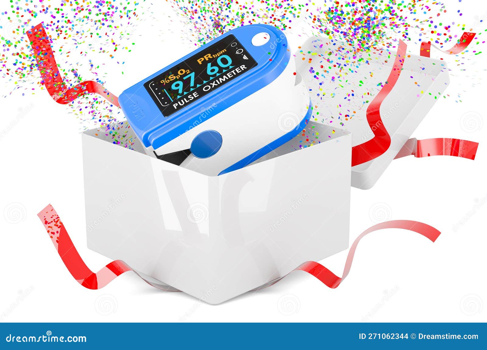 Portable Pulse Oximetry Inside Gift Box, 3D Rendering Stock ...