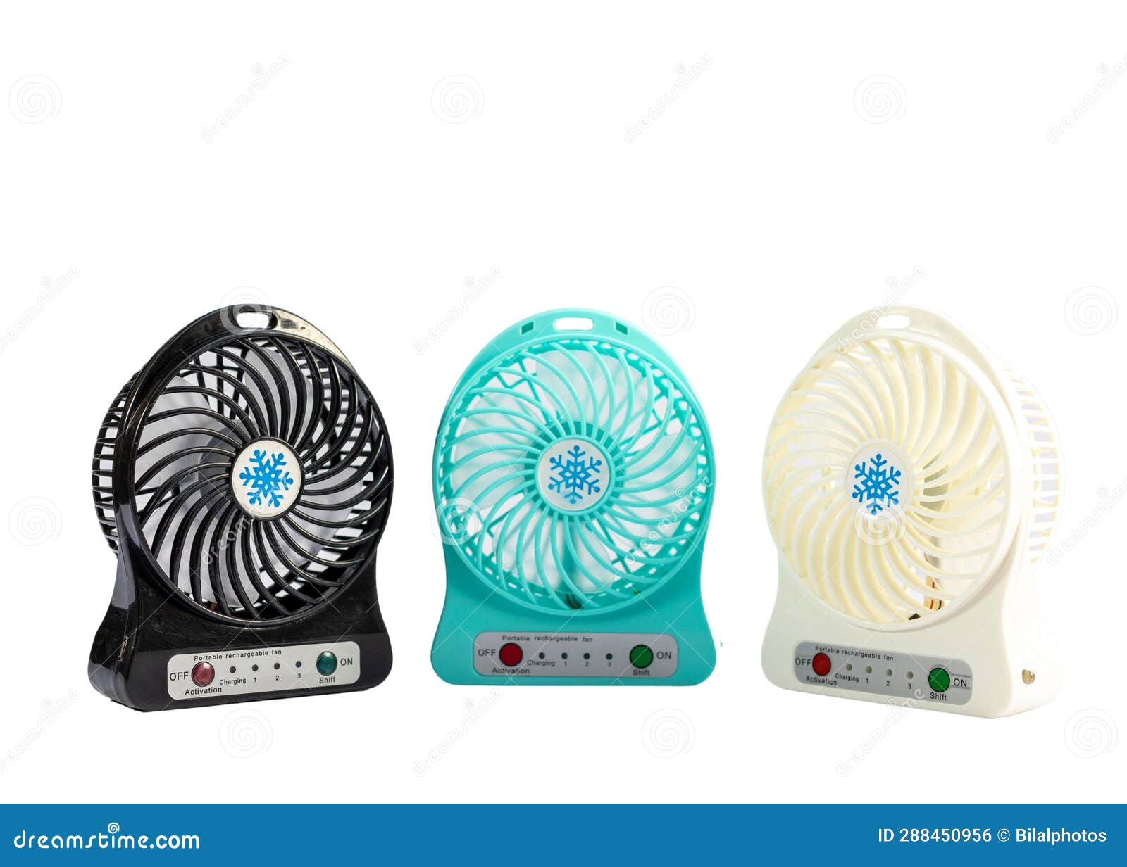 Portable Rechargeable Small Fans on White Isolated Background Stock ...