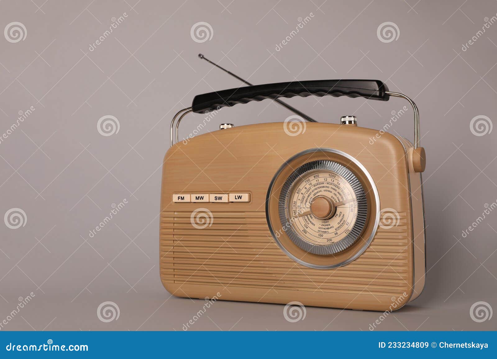 Portable Retro Radio Receiver on Grey Background Stock Image - Image of ...