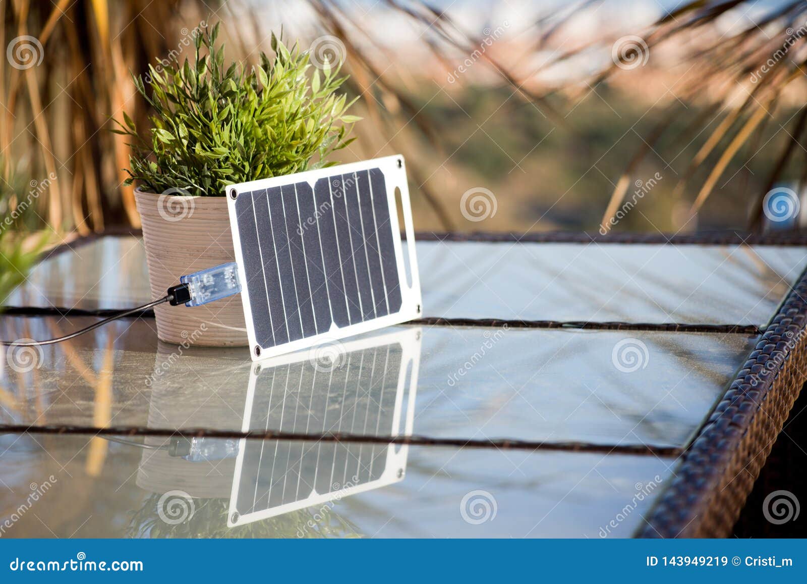 Portable Solar Panel on a Glass Table Stock Image - Image of clean ...