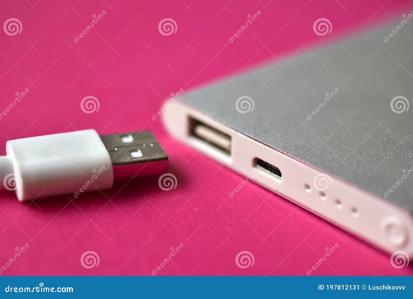 Portable USB Charger for Phones with USB and Micro Connector Stock ...