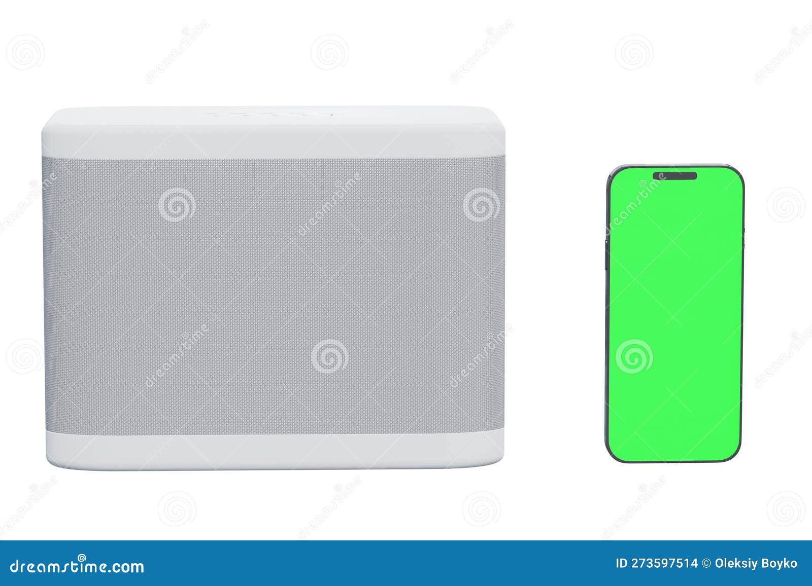 Portable Wireless Audio Speaker System Next To a Modern Smartphone with ...