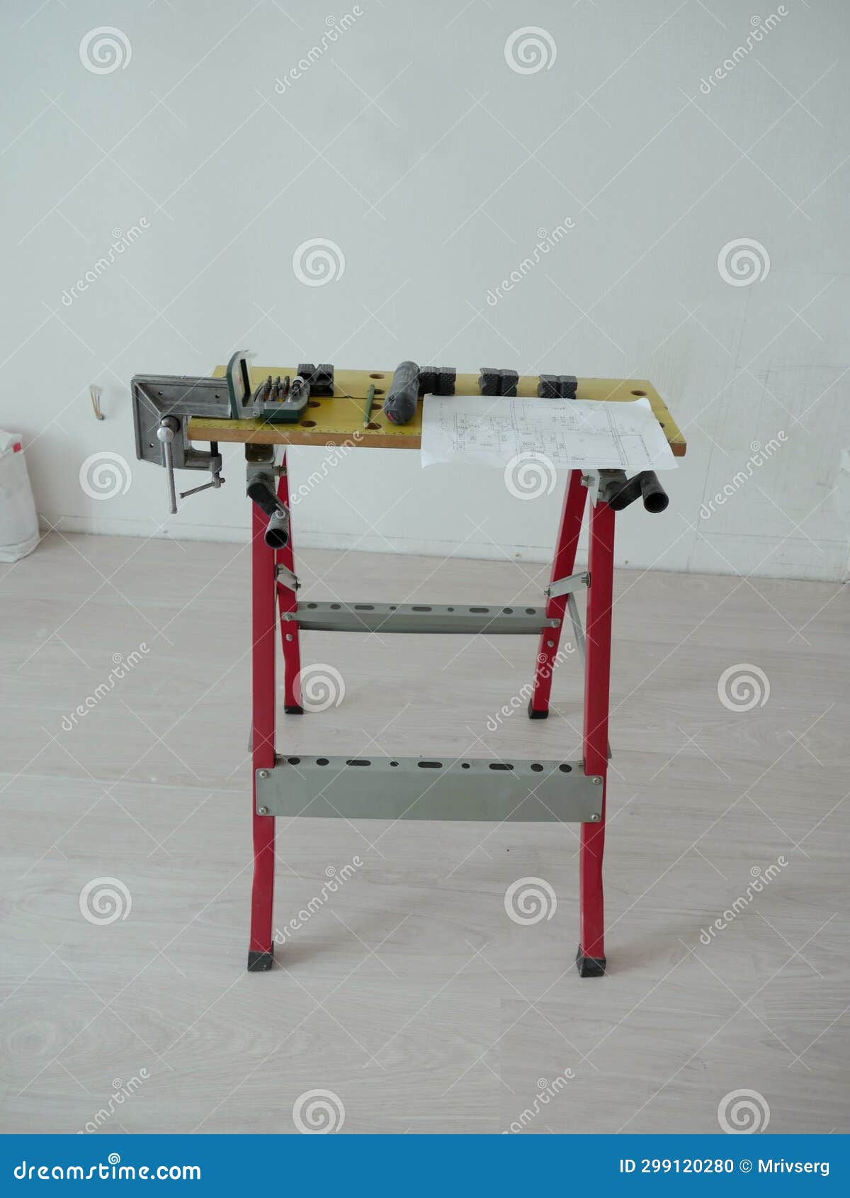 Workbench with Drawing and Tool Stock Photo - Image of tool, work ...