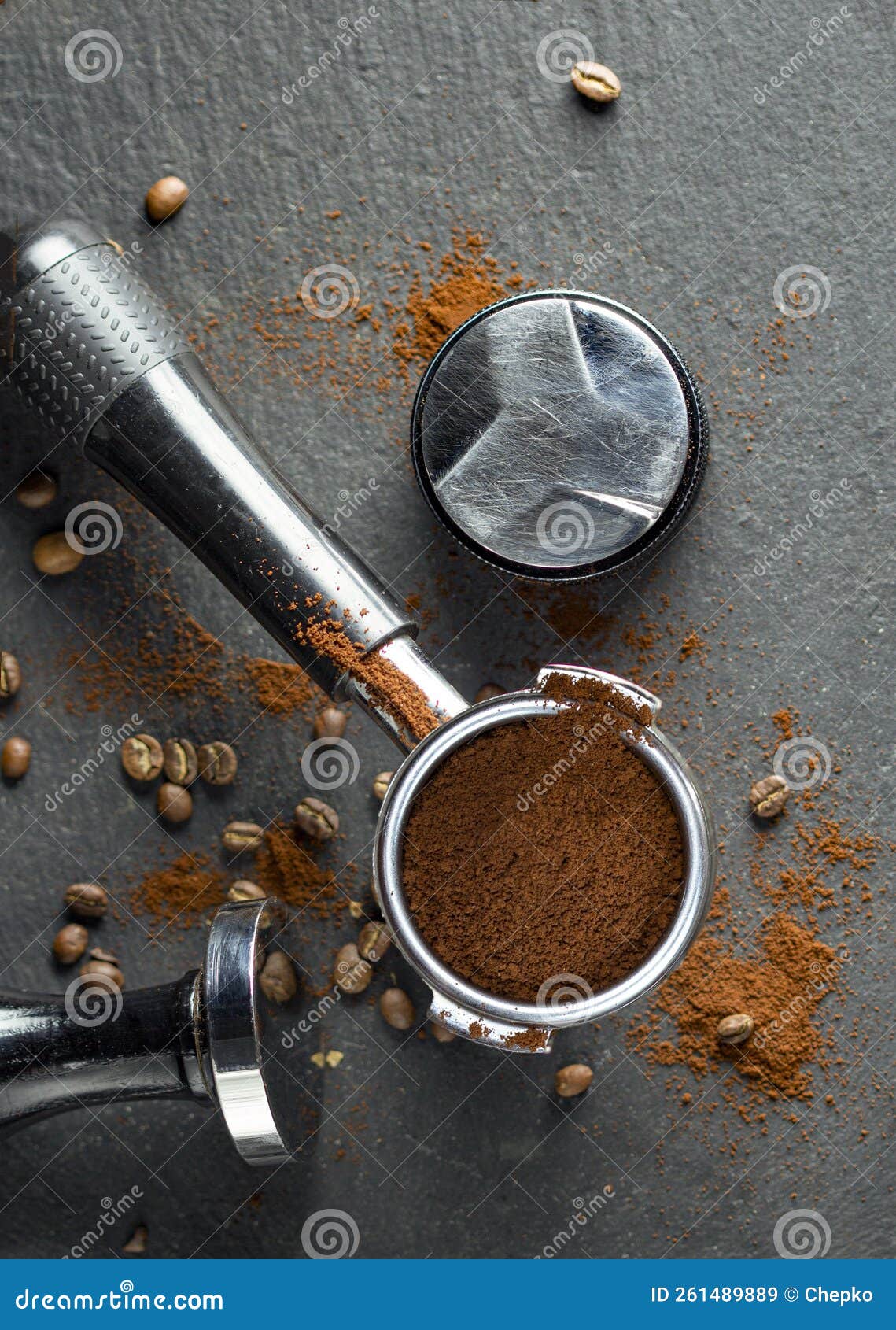 Portafilter with Coffee and Temper on Table Stock Image - Image of ...
