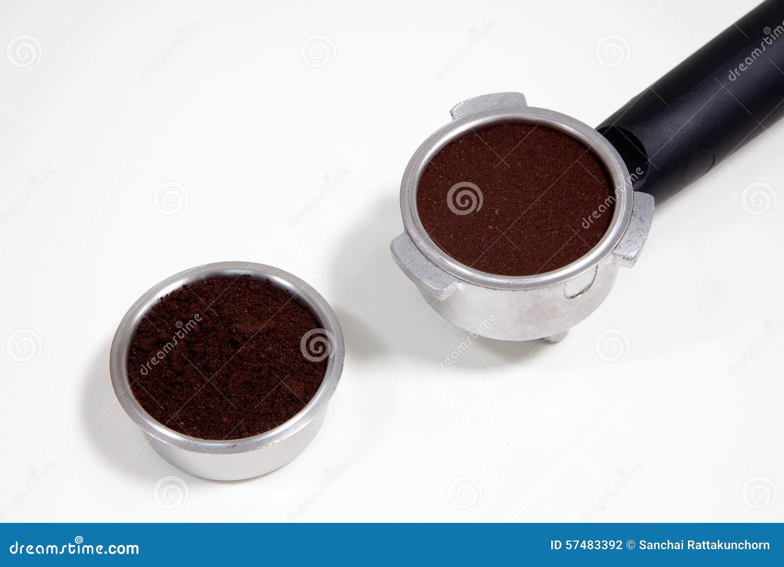 Portafilter Filled with Ground Coffee on a White Background Stock Photo ...