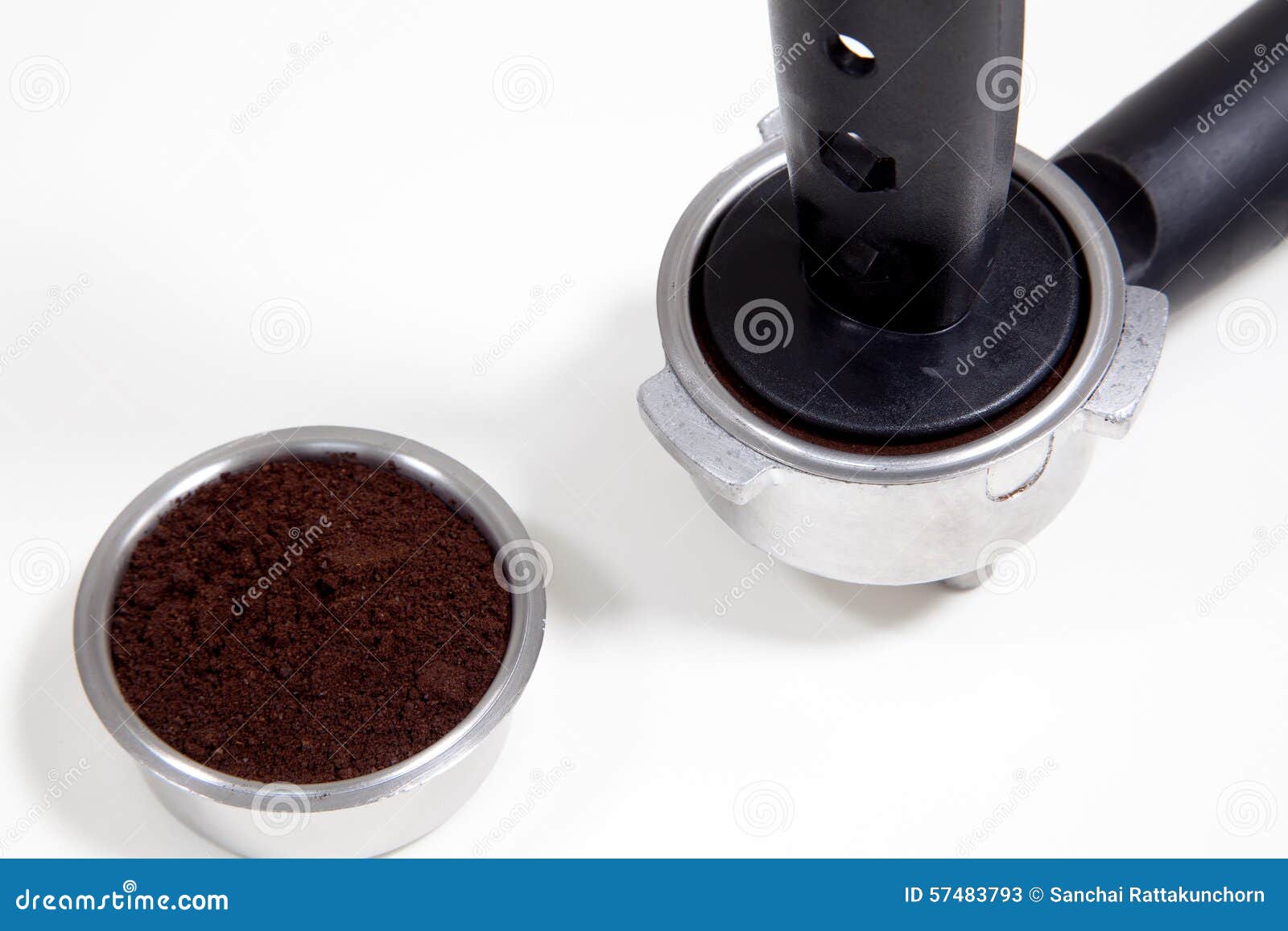 Portafilter Filled with Ground Coffee on a White Background Stock Image ...
