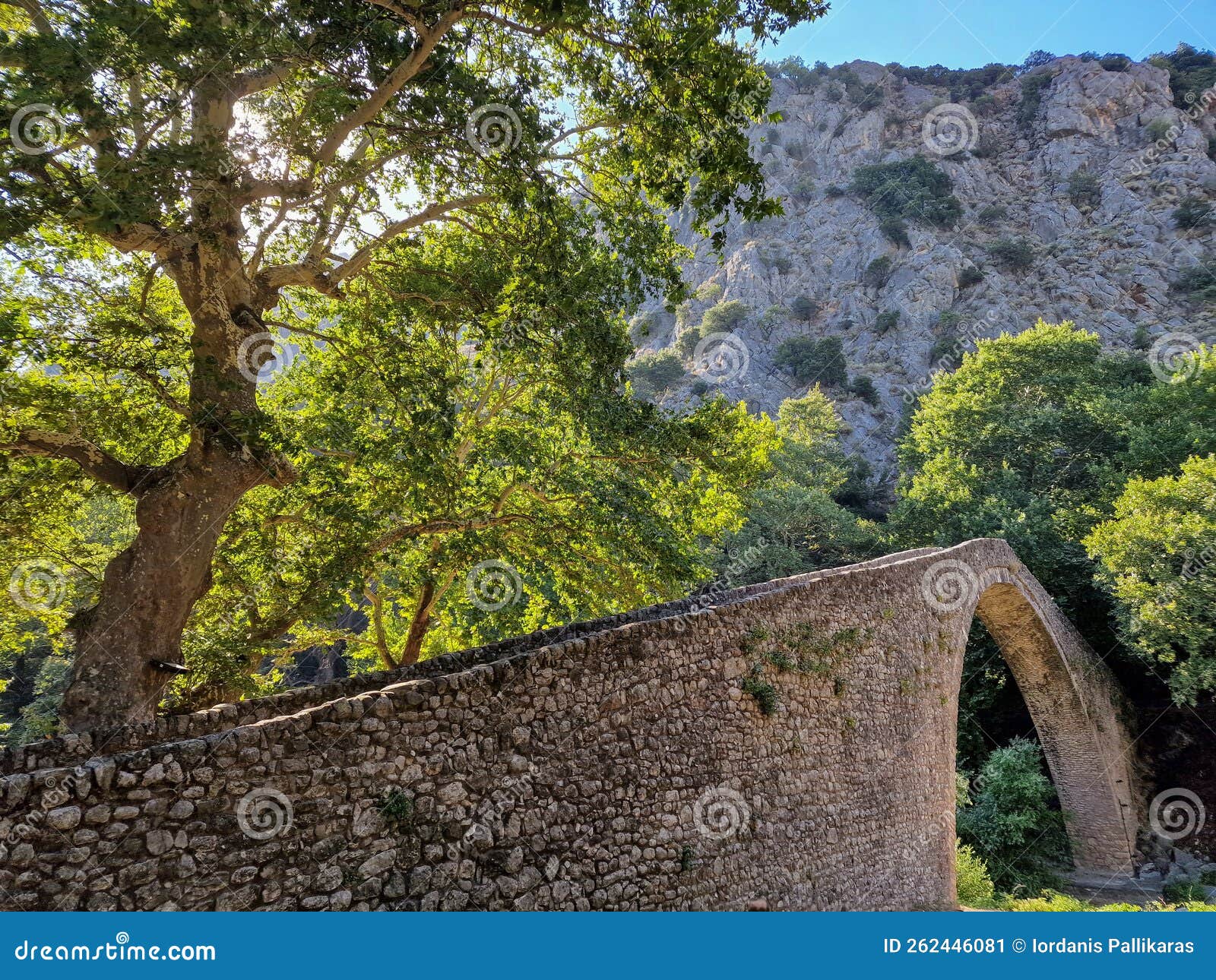 Portaikos River Single Arch Bridge at Pyli, Greece Stock Image - Image ...