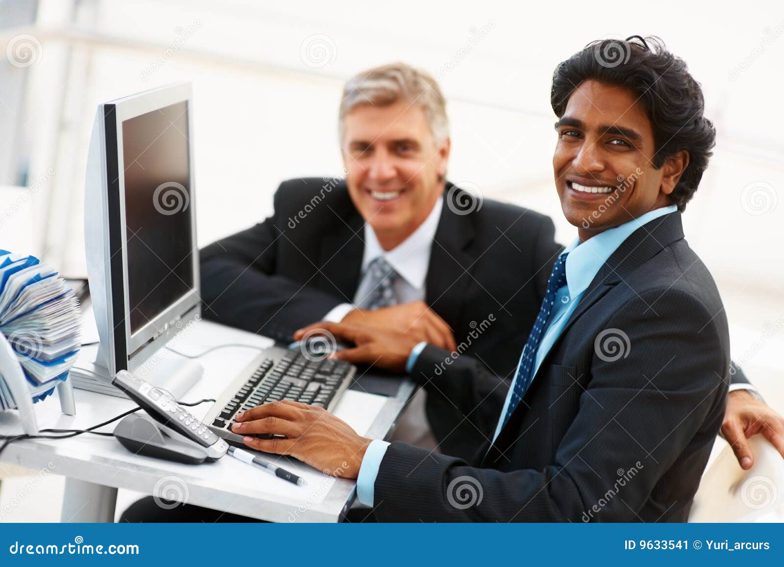 Portait of Business Men Working on a Computer Stock Image - Image of ...