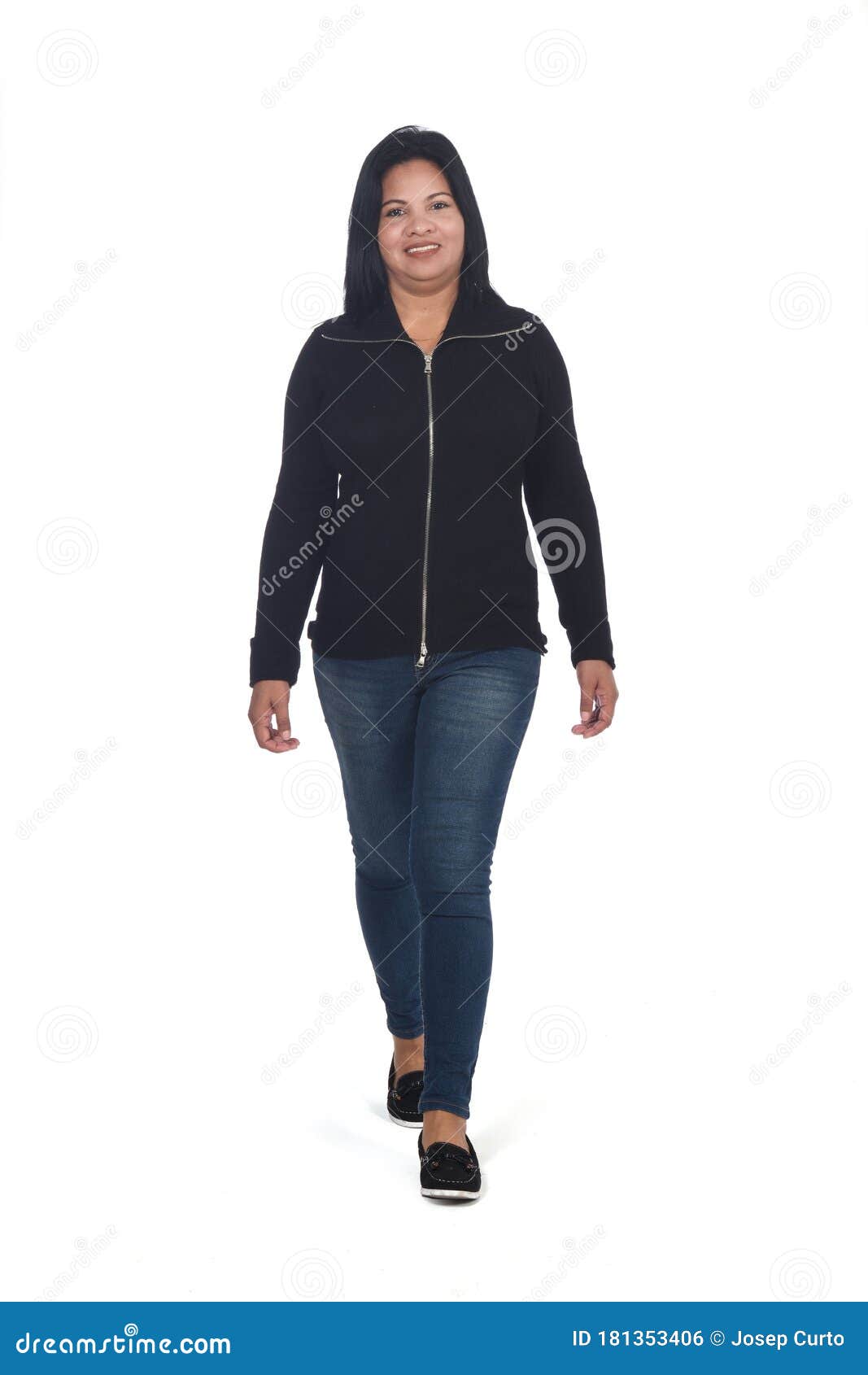Portait of a Woman Walking on White Background, Front View Stock Photo ...