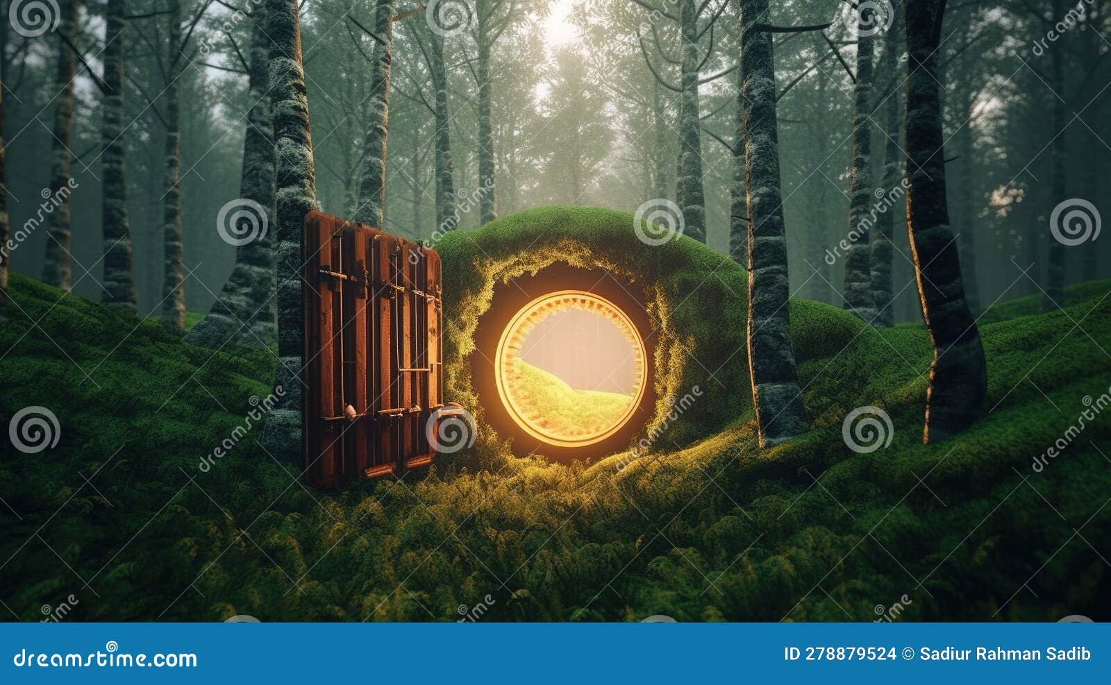 Portal in the Forest. Mysterious Open Hatch Door in the Forest Stock ...