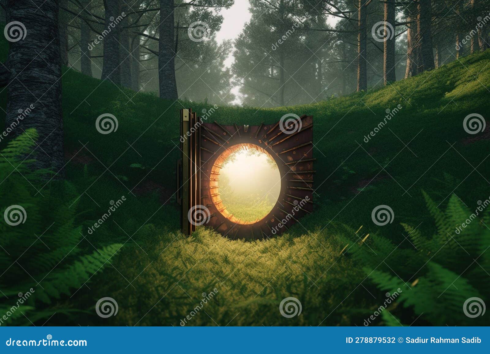 Portal in the Forest. Mysterious Open Hatch Door in the Forest Stock ...
