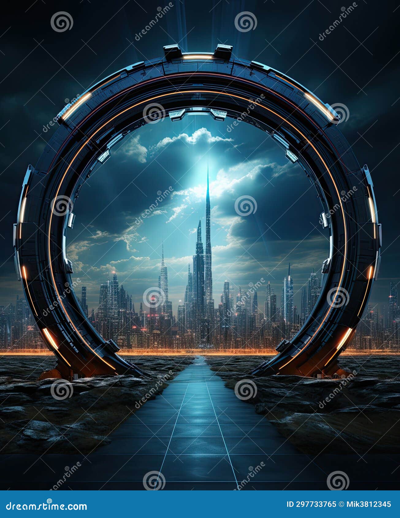 Portal in futuristic time. stock illustration. Illustration of horizon ...