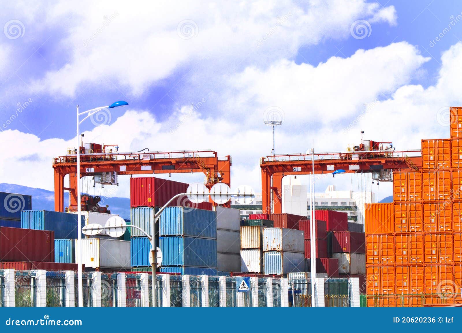 Portal Jib Crane and Cargo Containers Stock Photo - Image of export ...