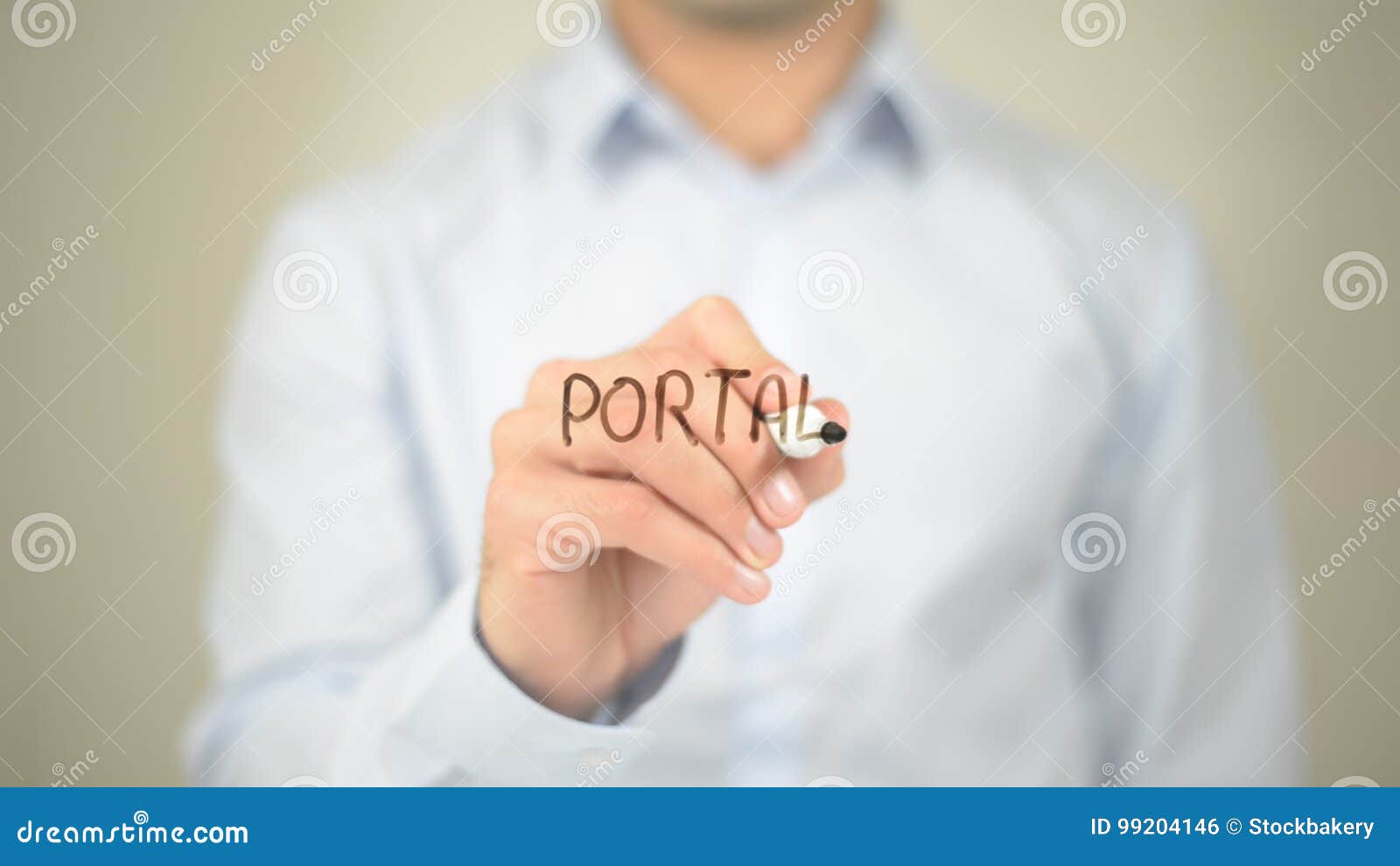 Portal , Man Writing on Transparent Screen Stock Photo - Image of plan ...