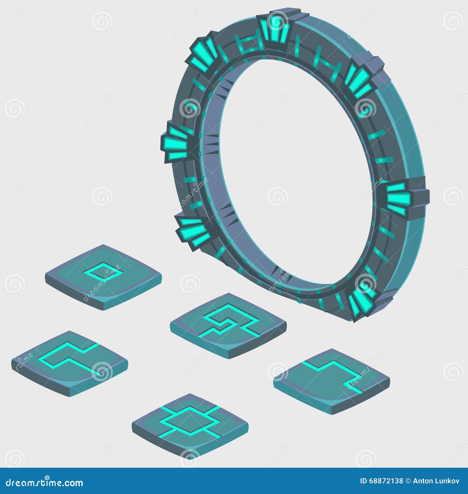 Portal To Another Dimension And Plate With Runes Vector Illustration ...