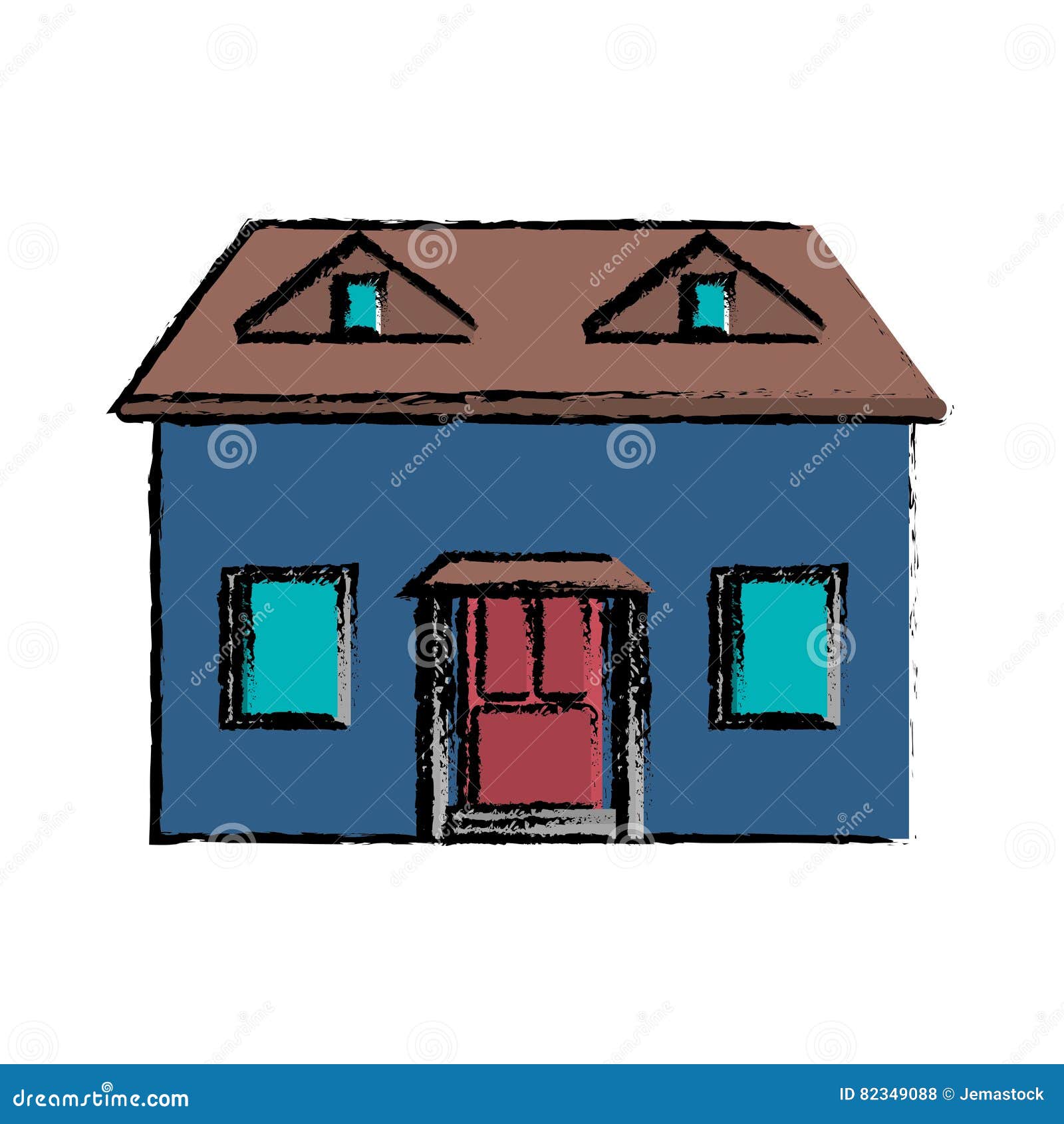 Porte Rouge De Dessin De Maison Bleue Simple Illustration de Vecteur ...