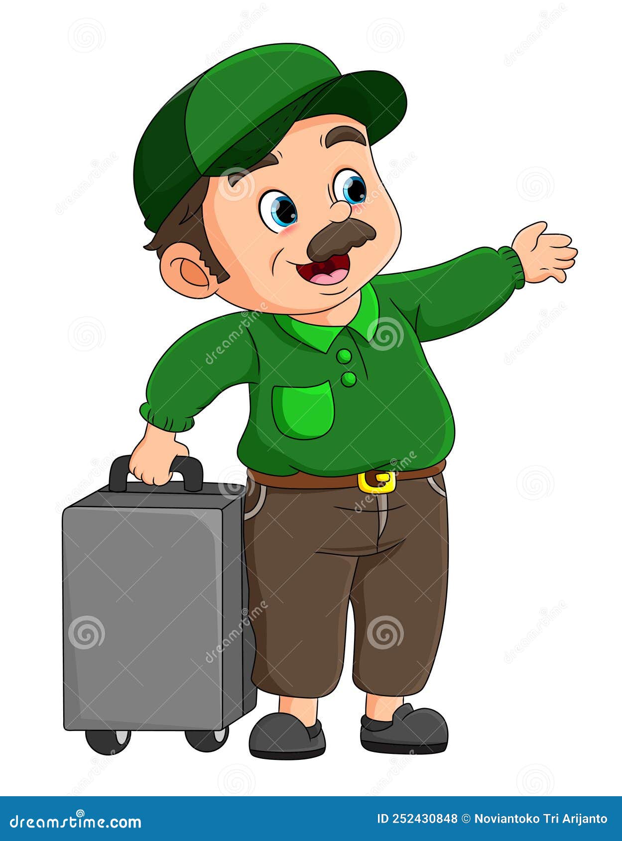 Cheerful Porter Boy Flat Vector Illustration. Smiling Man Pushing ...