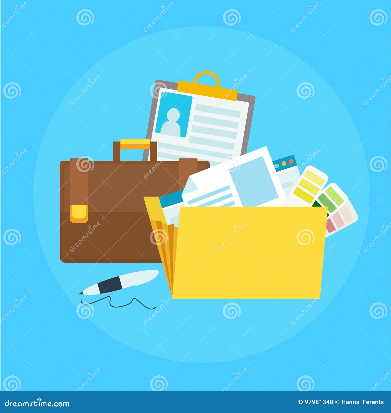 Portfolio Banner. Folder with Files, Briefcase, Pen Stock Vector ...
