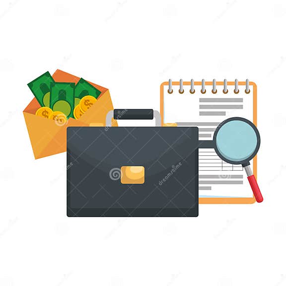Portfolio with Notepad and Money Stock Vector - Illustration of design ...
