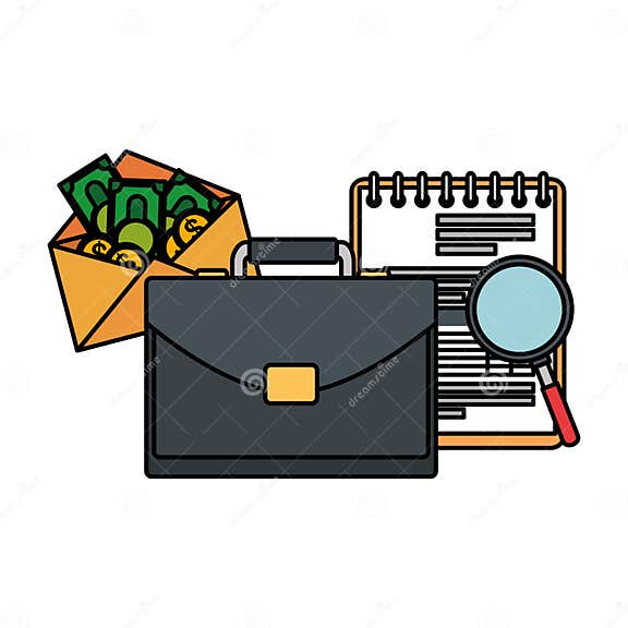 Portfolio with Notepad and Money Stock Vector - Illustration of ...