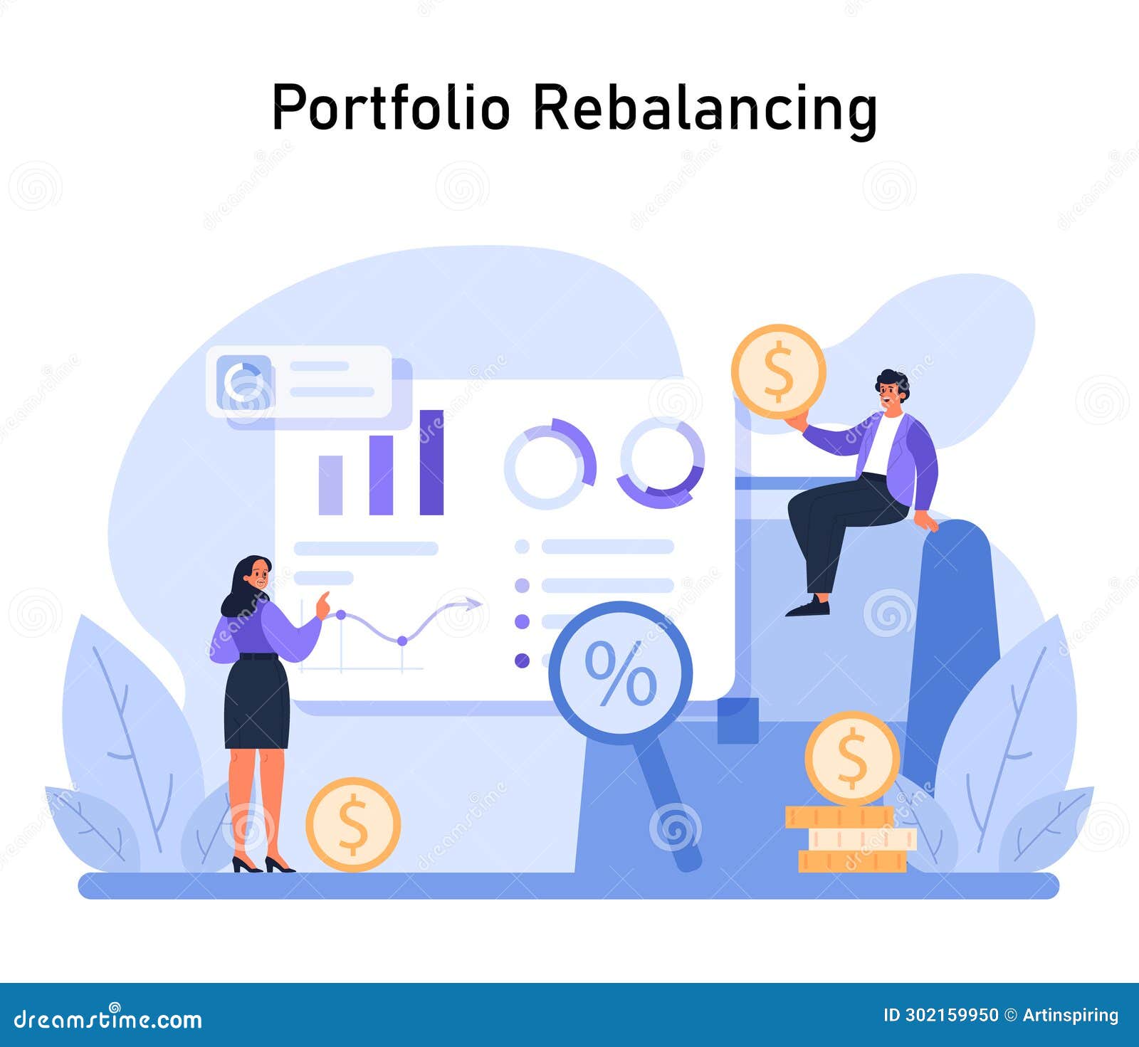 Portfolio Strategy Concept. Analyzing And Adjusting Asset Distributions Cartoon Vector ...