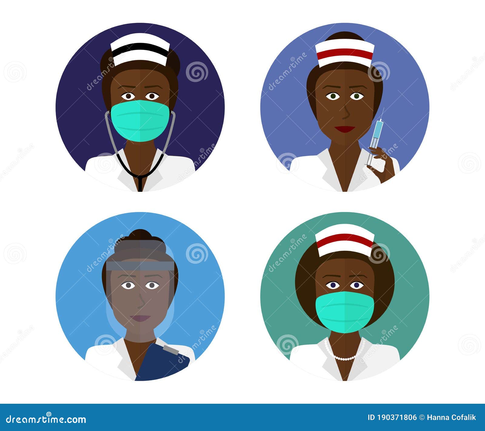 Four Black Woman Nurse with Accessories, African American Nursevector ...