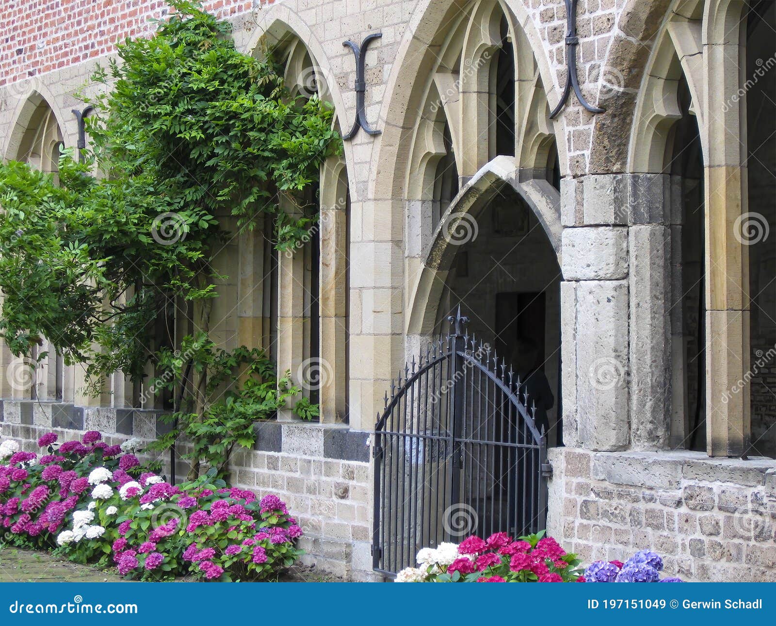 Monastery Courtyard with Gothic Portico and Xanten Cathedral Stock ...