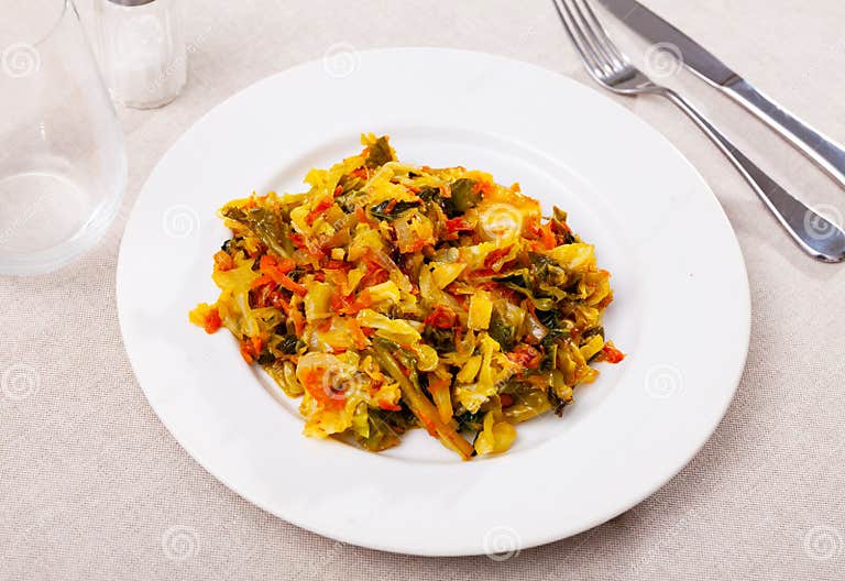 Portion of Braised Cabbage Served on Plate Stock Photo - Image of ...