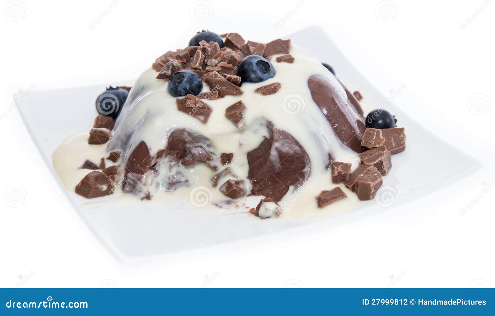 Portion of Chocolate Pudding with Sauce on White Stock Photo - Image of ...