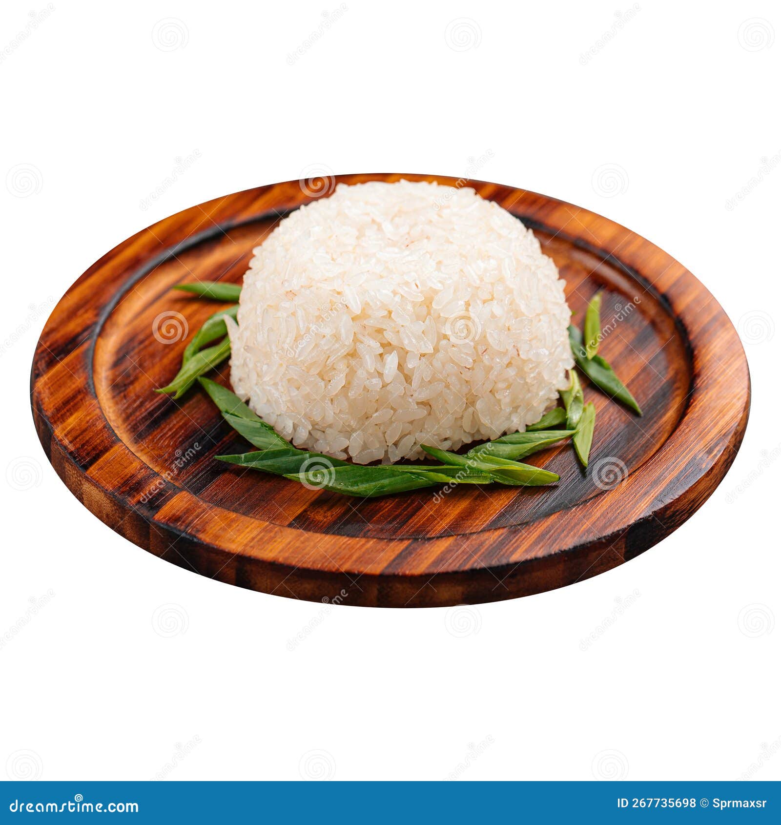 Portion of Cooked Rice Garnish on Wooden Plate Stock Photo - Image of ...
