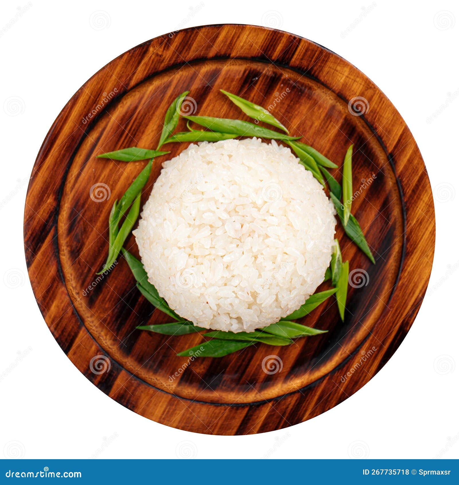 Portion of Cooked Rice Garnish on Wooden Plate Stock Photo - Image of ...