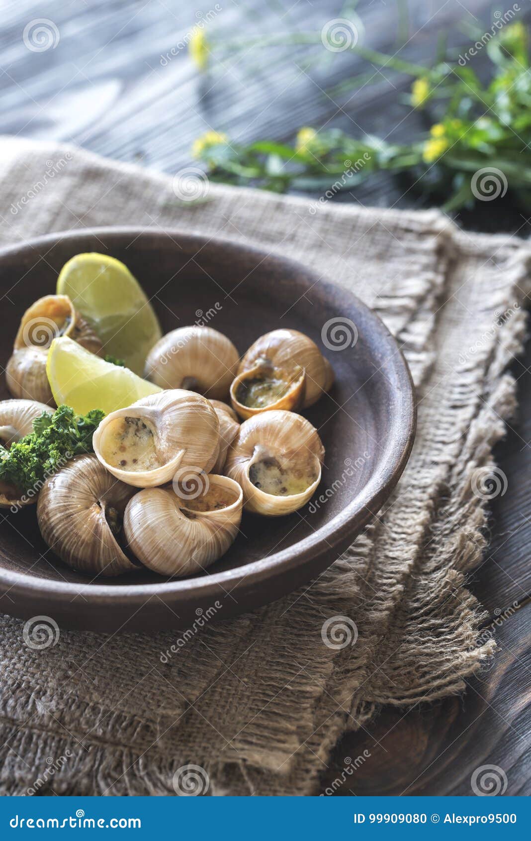 Bowl of cooked snails stock photo. Image of ingredient - 99909080