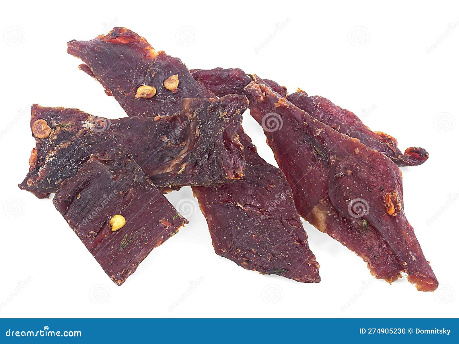 Portion of Dried Jerky Beef Meat Isolated on White Background Stock ...