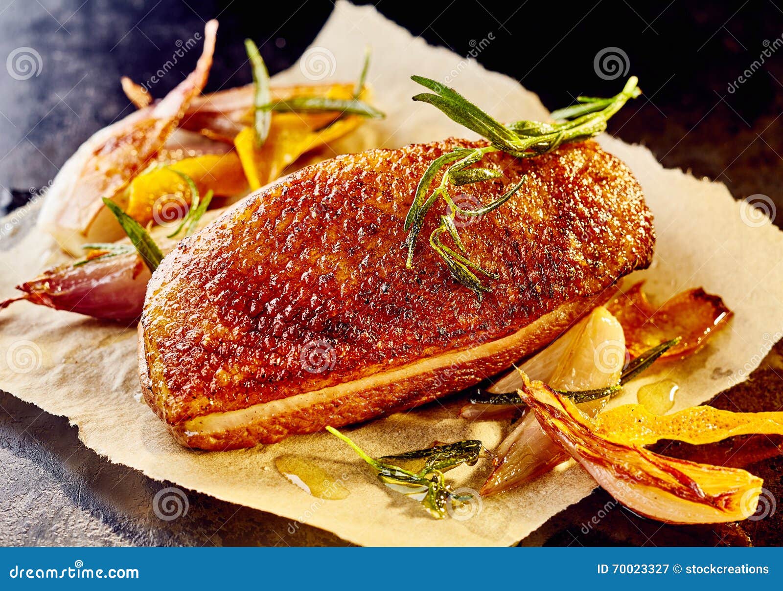 Portion of Duck Breast and Bacon on Paper Stock Image - Image of ...