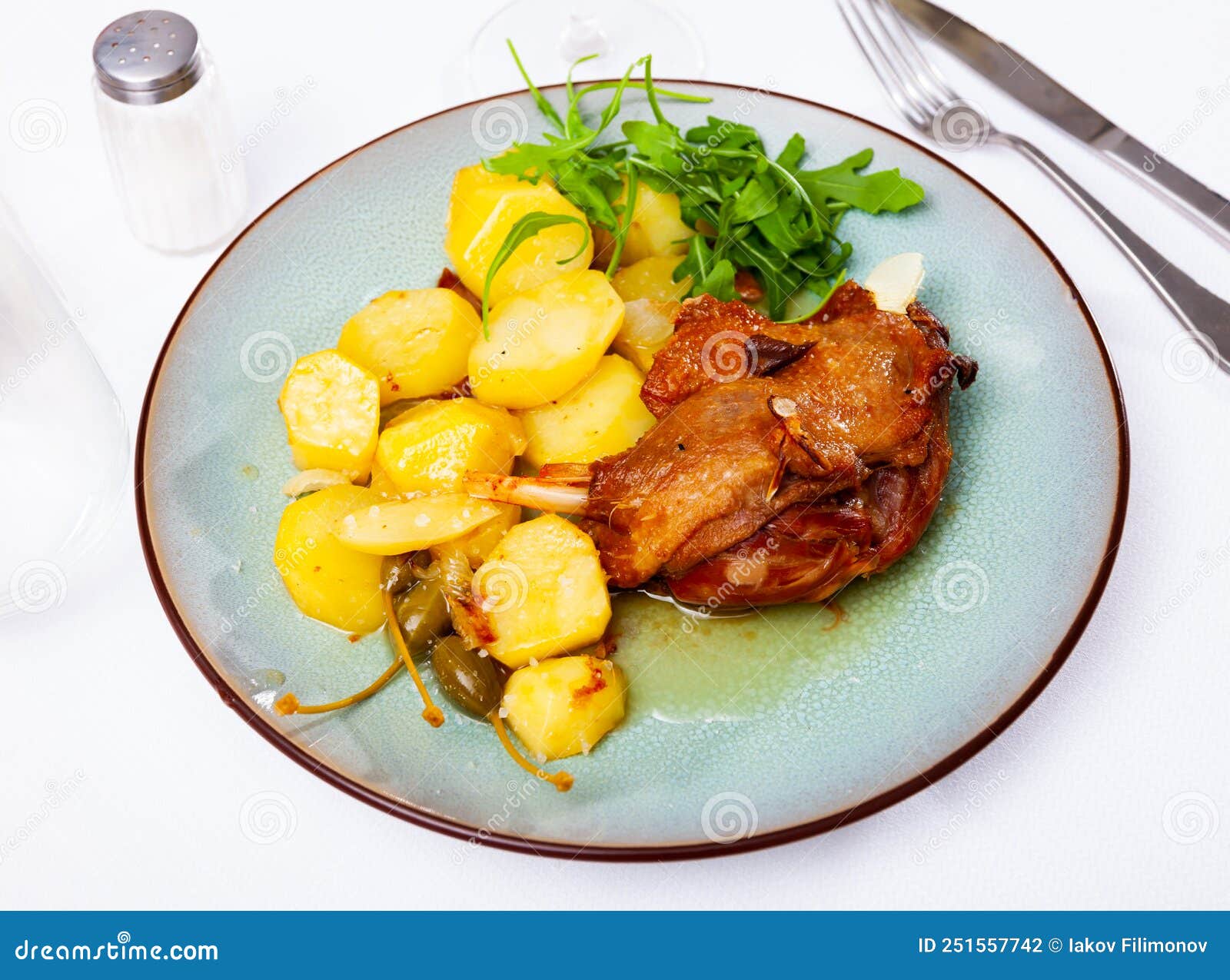 Portion of Duck Confit on Table Stock Photo - Image of served, baked ...
