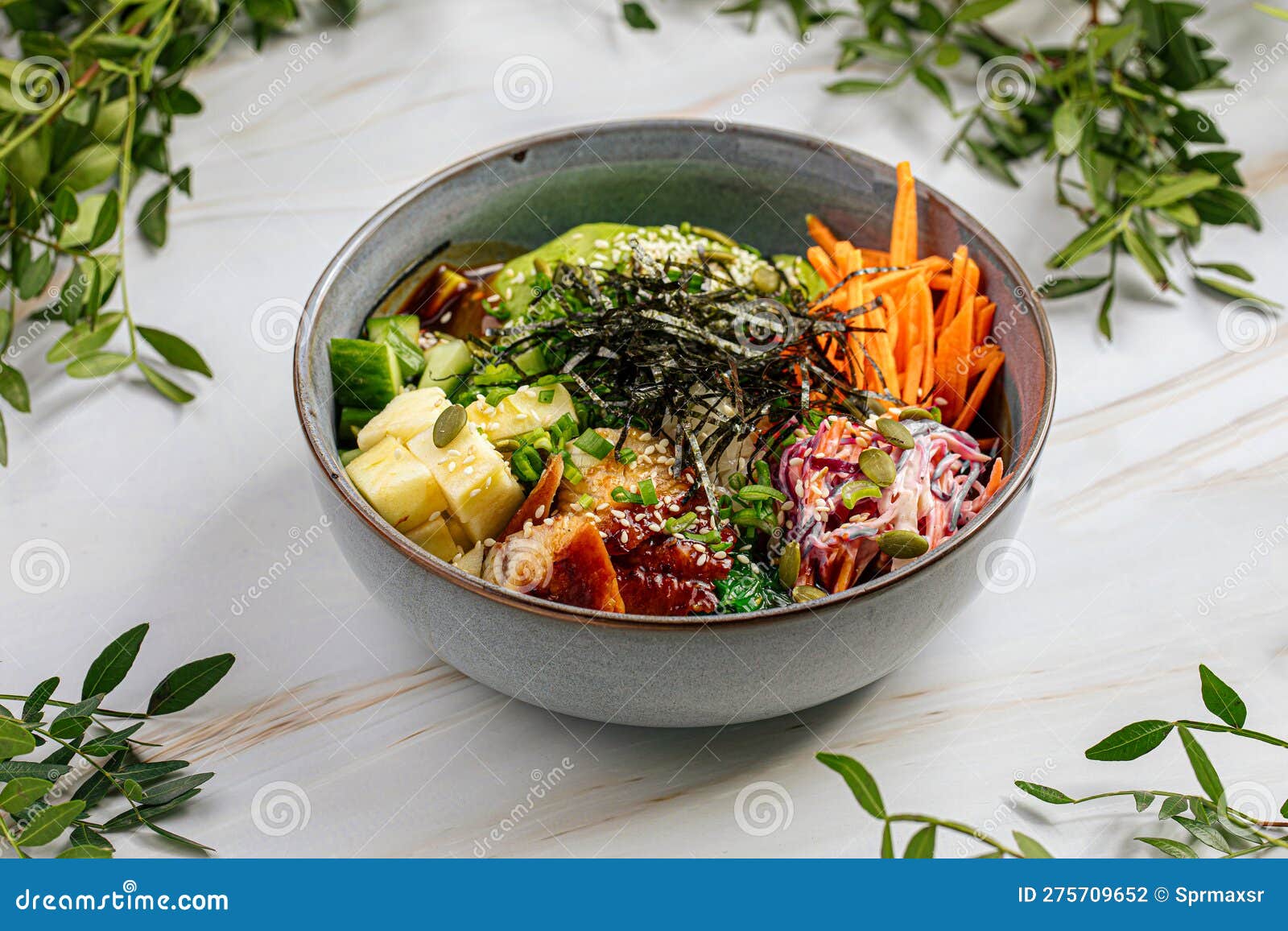 Portion of Eel Poke Bowl with Vegetables Stock Photo - Image of salad ...